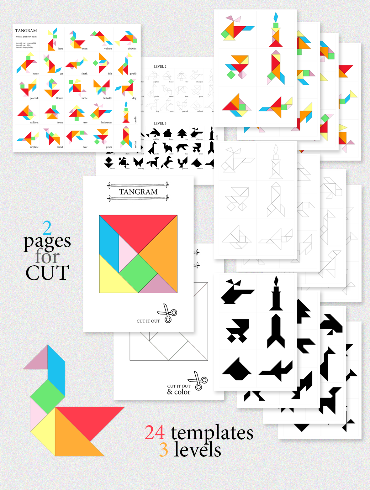 Printable Tangram Puzzle for Kids | 24 Fun Templates with Three Levels ...